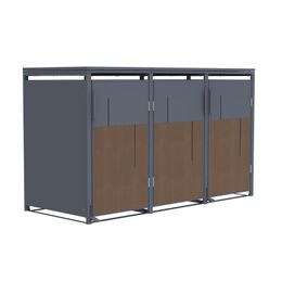 M&uuml;lltonnenbox Anthrazit mit Holzoptik f&uuml;r 3 M&uuml;lltonnen 240L 198x80x116cm Pedal