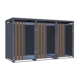 M&uuml;lltonnenbox Holzoptik mit Plexiglas f&uuml;r 3 M&uuml;lltonnen 240L 198x80x116cm Pedal