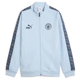 Sweatjacke Puma "Manchester City KING Anthem Jacke Jugendliche", M&auml;dchen, Gr. 116, silber sky deep navy blau, Obermaterial: 37% Baumwolle, 63% Polyester. Taschenfutter: 100% Polyester. Rippe: 93% Polyester, 7% Elasthan. Besatz: 100% Polyester, Sweatjacken Sweatjacke