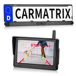 CARMATRIX Solar Funk R&uuml;ckfahrsystem HD R&uuml;ckfahrkamera im Nummernschild mit 2 PDC Sensoren Solarpanel