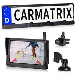 CARMATRIX HD Solar Funk R&uuml;ckfahrkamera mit 5" Monitor Nummernschildkamera mit Solarpanel f&uuml;r vorne oder hinten