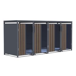 M&uuml;lltonnenbox Holzoptik mit Plexiglas f&uuml;r 4 M&uuml;lltonnen 240L 265x80x116cm Pedal