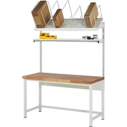 Rau Packtisch komplett, Serie 8000, Set 1 mit Etagenbord, BxT 2000 x 900 mm, Buchenplatte