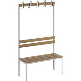 eurokraft basic Umkleidebank mit Lehne, einseitig, Buchenholz-Leisten, L&auml;nge 1000 mm