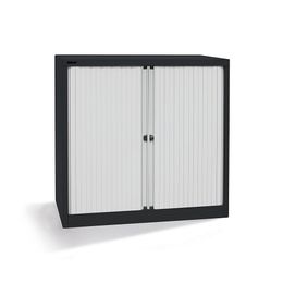 Bisley Euro-Rollladenschrank, Breite 1000 mm, 2 Fachb&ouml;den, tiefschwarz / lichtgrau