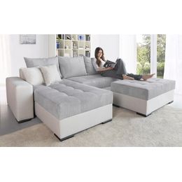 Ecksofa Collection AB "Josy L-Form, B: 214 cm in Cord, Cord-Mix", silber (silbergrau, grau), B:214cm H:84cm T:161cm, 100% Polyester, Sofas, Ecksofa, Bettfunktion, Bettkasten & 2 Zierkissen, Federkern, Topseller