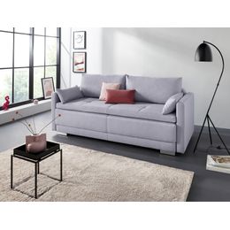 Schlafsofa OTTO HOME "Berlin, B: 218 cm, Liegel. 160x198 cm", grau (hellgrau), B:218cm H:97cm T:96cm, Microfaser PRIMABELLE (100% Polyester);Struktur fein (100% Polyester);Samtoptik (100% Polyester), Sofas, Schlafsofa, Bettfunktion, Bettkasten & 2 Zierkissen, Dauerschlafsofa mit Boxspring