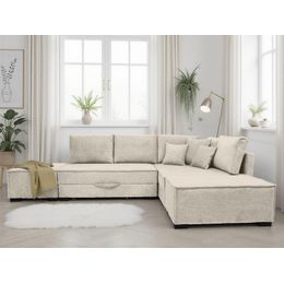 Ecksofa Home Affaire "Night & Day L-Form, B: 316 cm mit Dauer-Schlaffunktion 180x200 cm", beige, B:316cm T:215cm, 100% Polyester, Sofas, Ecksofa, Set: Sofa & Hocker, Bettfunktion, Bettkasten & Kissen, Boxspringbett