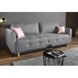 Schlafsofa Home Affaire "Nordic, B: 219 cm, Liegel. 137x195 cm", grau (hellgrau), B:219cm H:93cm T:88cm, Struktur (100% Polyester);Zierkissen: 100% Polyester;Korpus: 100% Polyester;Flachgewebe (100% Polyester), Sofas, Schlafsofa, Bettfunktion, Bettkasten & 2 Zierkissen, Federkern