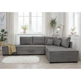 Ecksofa Home Affaire "Night & Day L-Form, B: 316 cm mit Dauer-Schlaffunktion 180x200 cm", grau, B:316cm T:215cm, 100% Polyester, Sofas, Ecksofa, Set: Sofa & Hocker, Bettfunktion, Bettkasten & Kissen, Boxspringbett