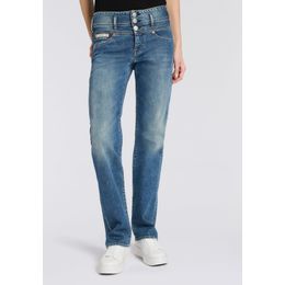 High-waist-Jeans Herrlicher "Raya New Straight Denim", Damen, Gr. 32, L&auml;nge 30, casper, Denim/Jeans, Obermaterial: 98% Baumwolle, 2% Elasthan, gerade lang, Jeans High-Waist-Jeans, im Straight Fit, 3-Knopf-Verschluss