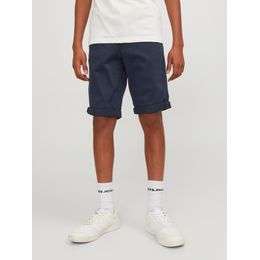 Jack & Jones Chinoshorts JACK & JONES JUNIOR "JPSTBOWIE JJSHORTS SOLID SN JNR", Jungen, Gr. 140, N-Gr, blau (navy blazer), Web, Obermaterial: 98% Baumwolle, 2% Elasthan, unifarben, regular fit ca. Mitte Knie, Hosen Chinoshorts