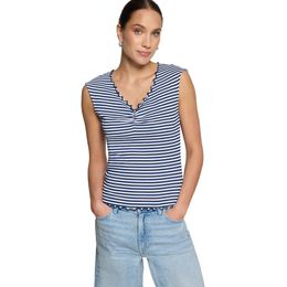T-Shirt Zero "Damen mit Raffung", Damen, Gr. 34, blau, wei&szlig;, Rippware, Obermaterial: 5% Elasthan, 95% Baumwolle (organic), figurbetont h&uuml;ftlang, Shirts T-Shirt, Raffung