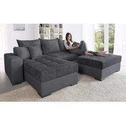 Ecksofa Collection AB "Josy L-Form, B: 214 cm in Cord, Cord-Mix", schiefer, anthrazit, B:214cm H:84cm T:161cm, 100% Polyester, Sofas, Ecksofa, Bettfunktion, Bettkasten & 2 Zierkissen, Federkern, Topseller