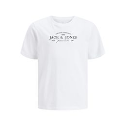 Jack & Jones T-Shirt JACK & JONES JUNIOR "JPRBLAKEVIN SS TEE FST JNR", Jungen, Gr. 140, wei&szlig;, Single Jersey, Obermaterial: 100% Baumwolle, bedruckt, regular fit normal, Rundhals, Shirts T-Shirt