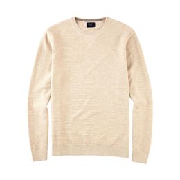 Rundhalspullover OLYMP "OLYMP Strick Casual", Damen, Gr. L, beige (hellbeige), Obermaterial: 100% Baumwolle, schmal, Rundhals, Pullover Rundhalspullover, mit modischem Strukturmuster