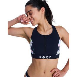 Crop-Bikini-Top Roxy "Roxy Active Crop Top", Damen, Gr. L, Cup B, anthrazit im fleur real, Obermaterial: 75% Nylon, 25% Elasthan;, Bikini-Oberteile