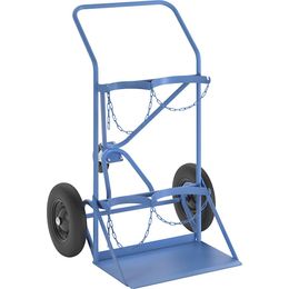 eurokraft pro Stahl- und Gasflaschenkarre, f&uuml;r 2 Stahlflaschen bis &Oslash; 230 / 380 mm, mit St&uuml;tzrad, Vollgummireifen