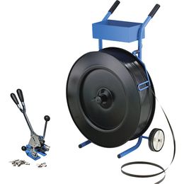 Umreifungs-Set, PP-Band, Spann- und Verschlussger&auml;t, fahrbarer Abroller, Band, Verschlussh&uuml;lsen, Bandbreite 16 mm kaiserkraft