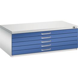C+P Zeichnungsschrank, DIN A1, 5 Schubladen, H&ouml;he 420 mm, lichtgrau / enzianblau