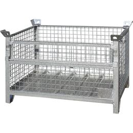 Eichinger Gitterbox-Stapelbox, LxBxH 1000 x 800 x 750 mm, L&auml;ngswand 1/3 klappbar, verzinkt