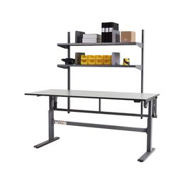 eurokraft pro Arbeitstisch, elektrisch h&ouml;henverstellbar, mit 2 Etagenb&ouml;den, Breite 1600 mm