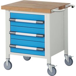 eurokraft pro Fahrbare Werkbank Serie 8000, Gestellbauweise, 3 Schubladen, Ablageboden, BxT 750 x 700 mm