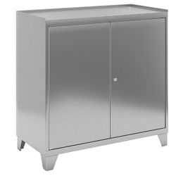 Edelstahl-Werkzeugschrank mit Stollenf&uuml;&szlig;en, mit 2 Fachb&ouml;den, 2 Schubladen 70 mm, HxBxT 1000 x 1000 x 500 mm kaiserkraft