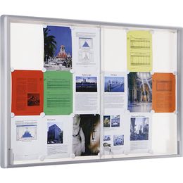 eurokraft pro Schaukasten, Alu-Rahmen, Schiebet&uuml;ren, 18 x DIN A4, BxHxT 1330 x 970 x 50 mm, Rahmen gerundet