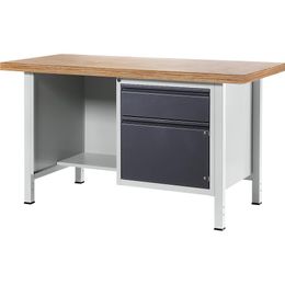 Rau Werkbank, Gestellbauweise Serie 8500, 1 Schublade, 1 T&uuml;r, 1 offenes Fach mit zur&uuml;ckgesetztem Boden, Plattenbreite 1500 mm, anthrazit-metallic