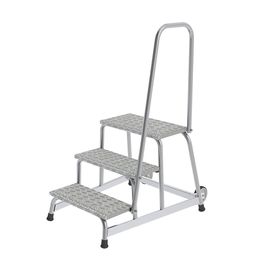 MUNK Montagetritt, mobil, 2 Bockrollen, Handlauf einseitig, 3 Stufen, BxT 750 x 870 mm