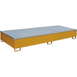 eurokraft pro Regal-Bodenwanne mit PE-Einsatz, mit Rost, 1000 l, LxBxH 3265 x 1315 x 385 mm, orange