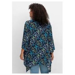 Longbluse sheego, Damen, Gr. 40, blau (tiefblau, bedruckt), 100% Viskose, bedruckt, gebl&uuml;mt, gemustert, mehrfarbig, Blusen Longbluse