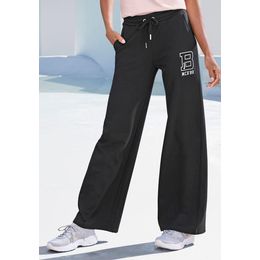 BENCH. LOUNGEWEAR Jogginghose schwarz Gr. 32/34 f&uuml;r Damen. Mit Logodruck. Bequem. Nachhaltig.