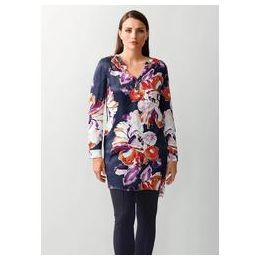 Langarmbluse Alba Moda "Longbluse Longbluse mit floralem Print", Damen, Gr. 38, blau (marine), Obermaterial: 100% Viskose CV., Modern, figurumspielend, Serafino, Blusen