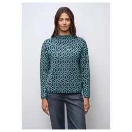 Jacquardpullover Street One, Damen, Gr. 36, tide blau, Stoff, 51% Viskose, 30% Polyester, 19% Nylon, Jacquardmuster, normal normal, hoch geschlossener Ausschnitt, abgesteppt, Pullover, mit grafischem Muster