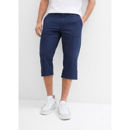 bonprix Long-Bermuda aus reiner Baumwolle in Regular Fit, blau, Gr.58, Angesagte Long-Bermuda mit aufgesetzten Taschen und Kunstlederdetails, aus 100% Baumwolle