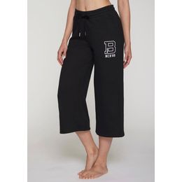 BENCH. LOUNGEWEAR 7/8-Hose schwarz Gr. 52/54 f&uuml;r Damen. Mit Logodruck. Bequem. Nachhaltig.