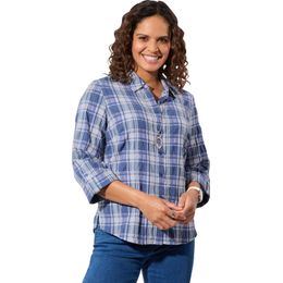 CR&Eacute;ATION L Damen Karobluse in Seersucker-Qualit&auml;t royalblau-wei&szlig;-kariert Gr&ouml;&szlig;e 36