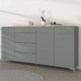 Pharao24.de Sideboard Wohnzimmerkommode 220 cm breit in Graugr&uuml;n