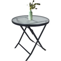 Vcm Gartentisch rund &Oslash; 70 cm, Metall Tisch mit Glasplatte, klappbar, wetterbest&auml;ndig, Balkontisch f&uuml;r Garten oder Terrasse Outdoor, Sonlas