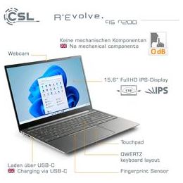 CSL Notebook "R'Evolve C15 v3", silber, 8 GB RAM 1.000 GB SSD, N-Reihe, Microsoft Windows 11 Pro (64 Bit), Notebooks