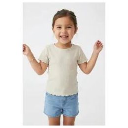 T-Shirt KIDS Only "KOGNELLA S/S O-NECK TOP NOOS JRS", M&auml;dchen, Gr. 122/128, pumice stone detail:melange, Jersey, Obermaterial: 65% Polyester, 30% Viskose, 5% Elasthan, meliert, regular fit kurz, Rundhals, gewellter Abschluss, Shirts T-Shirt, mit s&uuml;&szlig;er Wellenkante
