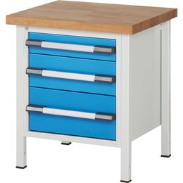 eurokraft pro Werkbank, Gestellbauweise Serie 8000, 3 Schubladen: 1 x 120, 1 x 180, 1 x 240 mm, BxT 750 x 700 mm
