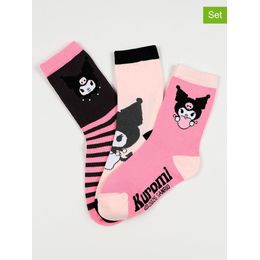 Sanrio 3er-Set: Socken "Kuromi" in Pink/ Schwarz - 14% | Gr&ouml;&szlig;e 31-34 | Kinder-socken-strumpfhosen