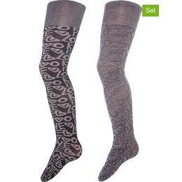 Ewers 2er-Set: Strumpfhose "Love" in Schwarz/ Dunkelgrau - 54% | Gr&ouml;&szlig;e 98 | Kinder-socken-strumpfhosen