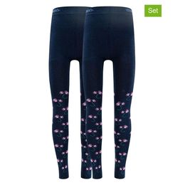 Ewers 2er-Set: Leggings "Bl&uuml;mchen" in Dunkelblau - 46% | Gr&ouml;&szlig;e 98 | Kinderhosen