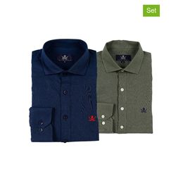 The Time of Bocha 2er-Set: Hemden - Regular fit - in Khaki/ Dunkelblau - 75% | Gr&ouml;&szlig;e XL | Herren-plussize
