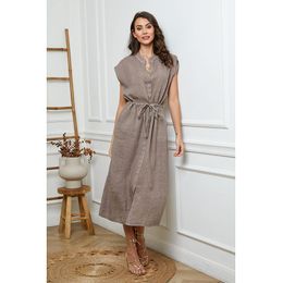 Jos&eacute;fine Leinen-Kleid in Taupe - 77% | Gr&ouml;&szlig;e XXL | Damen-kleider