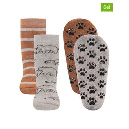 Ewers 2er-Set: ABS-Socken "Waldtiere" in Grau/ Hellbraun - 42% | Gr&ouml;&szlig;e 27-30 | Kinder-socken-strumpfhosen